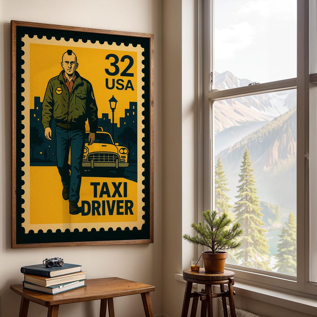 Retro Taxi Driver Movie Stamp Art Print | Vintage Poster | Canvas ...