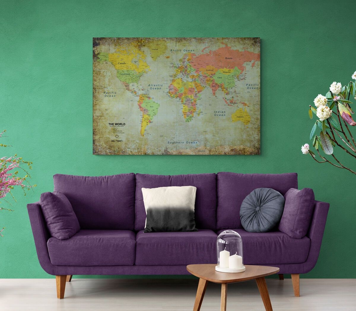 World Map Atlas,geography, Political Canvas Decor Retro Style Art ...