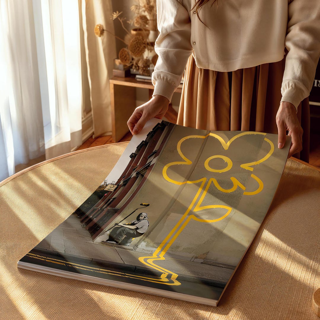 Banksy Yellow Lines Flower Painter Art Print - Canvas or Framed - Etsy