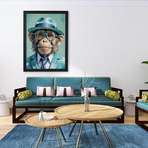 Wall Art, Monkey Art Monkey Wearing Suit With Hat Poster Framed Poster ...