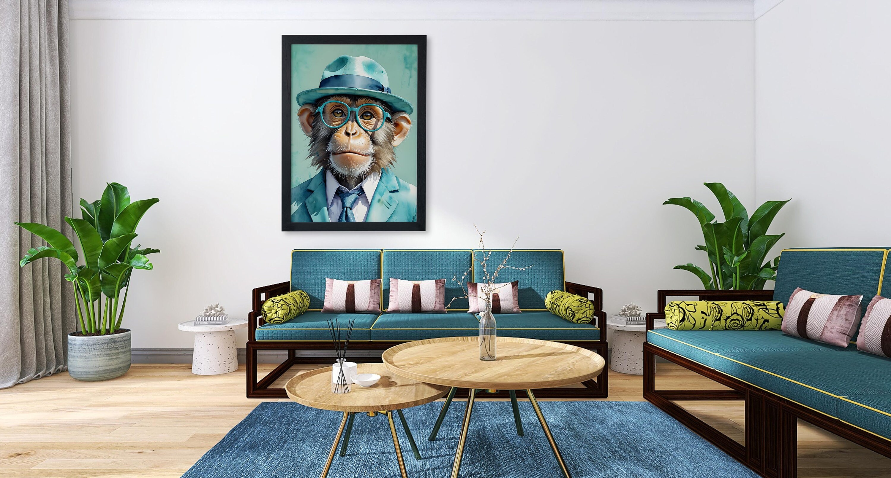 Wall Art, Monkey Art Monkey Wearing Suit With Hat Poster Framed Poster ...