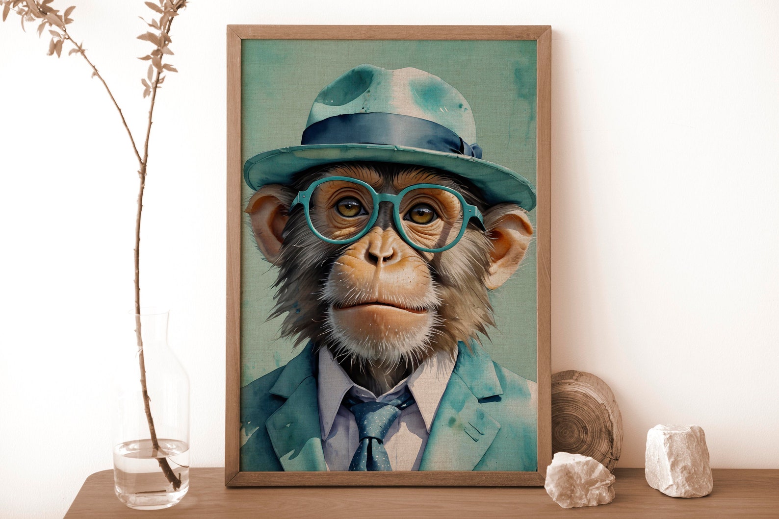 Wall Art, Monkey Art Monkey Wearing Suit With Hat Poster Framed Poster ...