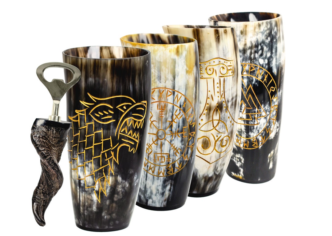 Horn Mug Viking Style, Natural Ox Horn Cup, Rustic Beer Stein, Cool ...