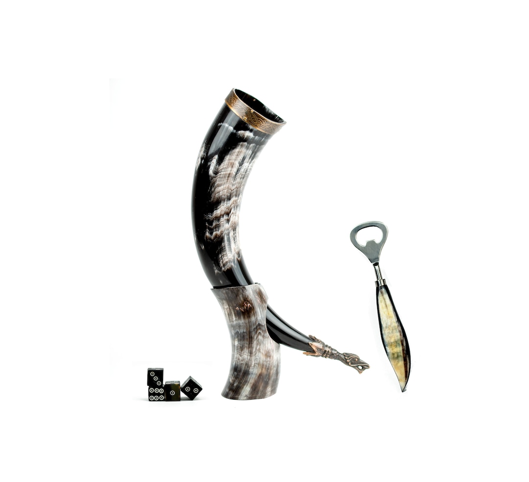 Drinking Horn Set Brass Adorned Rim & Tip by Norse Empire 16-20oz ...