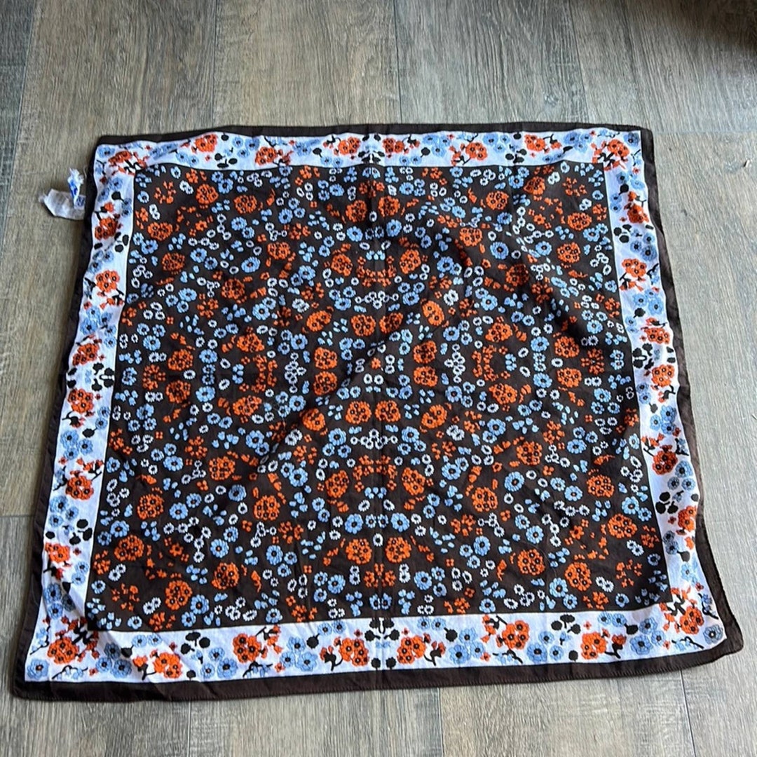 Vintage Brown Floral Scarf/handkerchief - Etsy