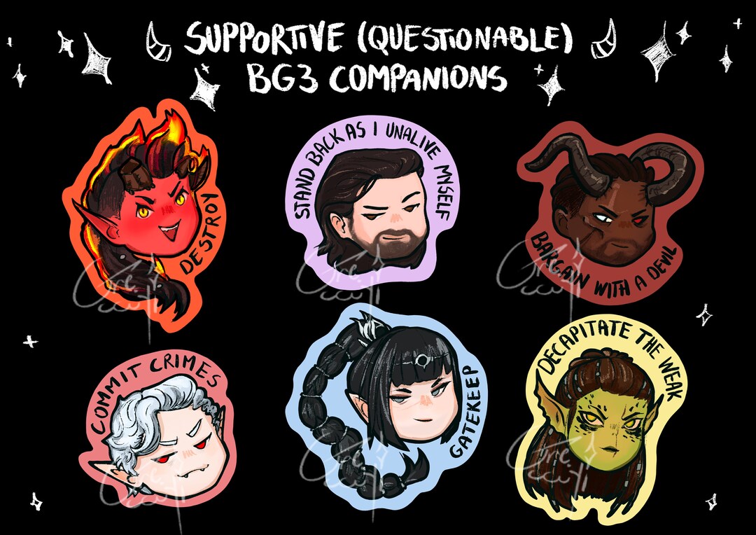 Supportive Baldurs Gate 3 Companions Sticker Set Funny questionable BG3 ...