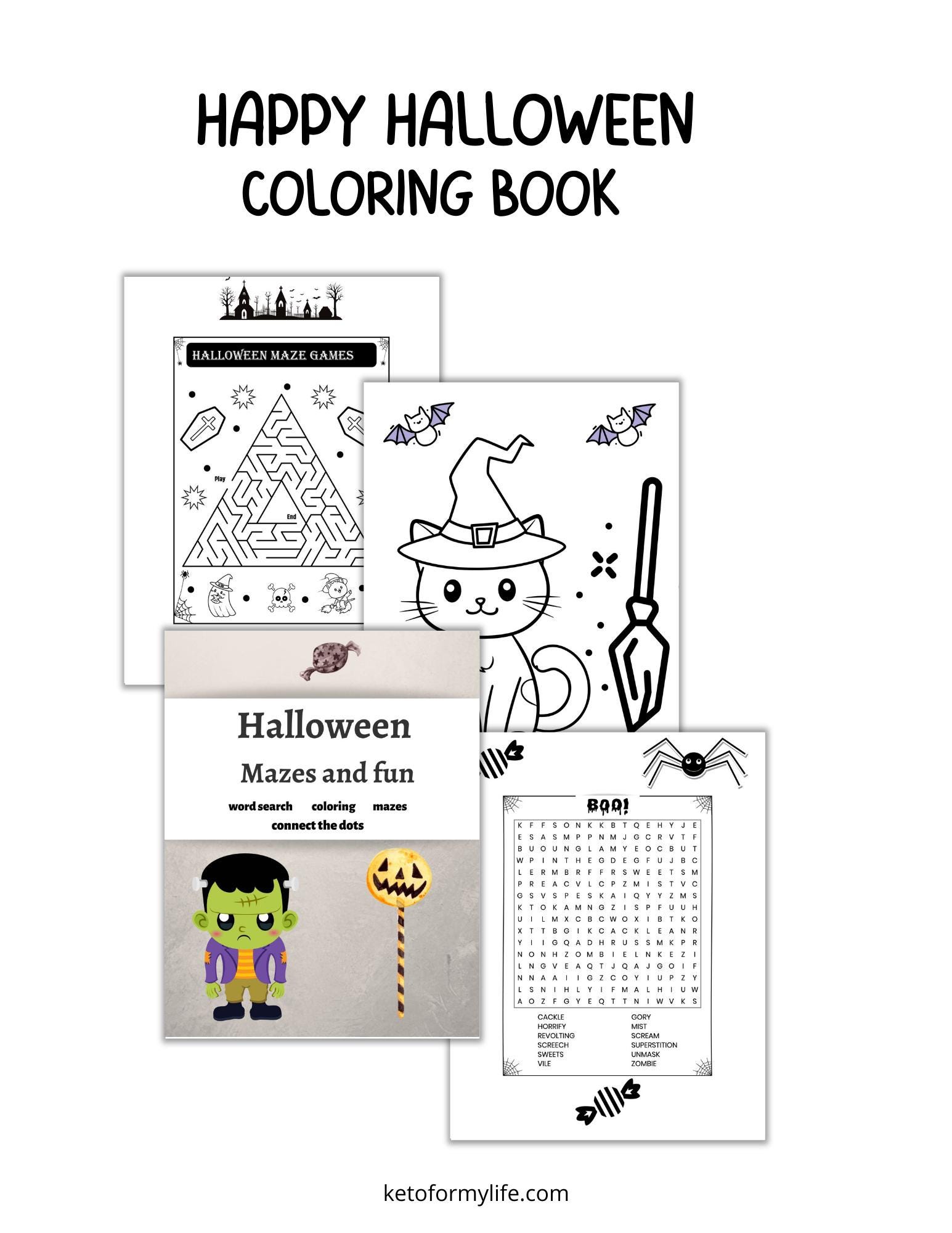 Halloween Maze, Word Search, How to Draw, Coloring Book for Kids for ...