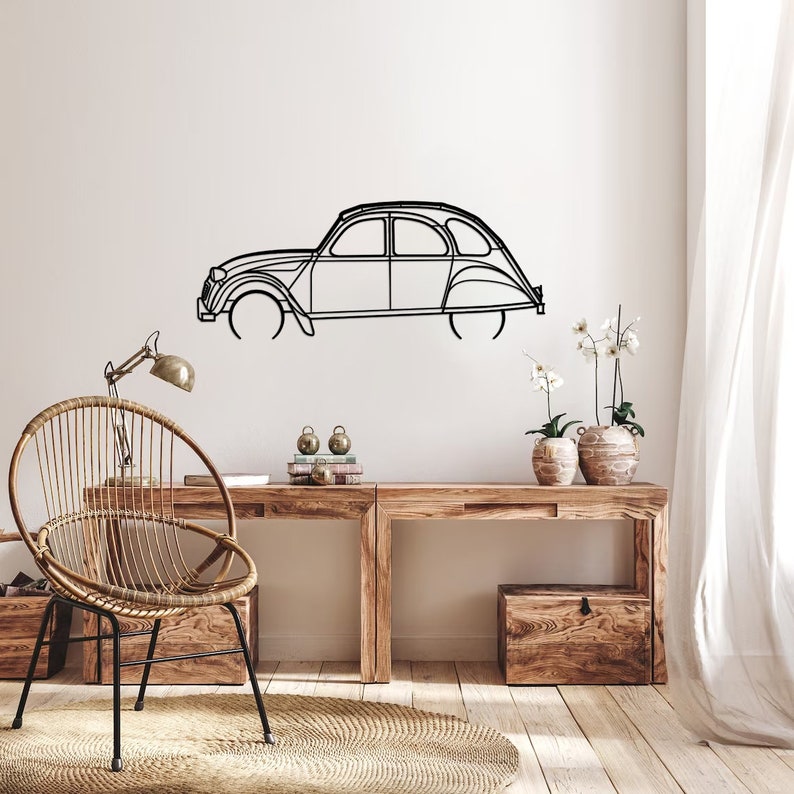 2CV 1966 Detailed Silhouette Metal Wall Art, Metal Car Wall Art, Car ...