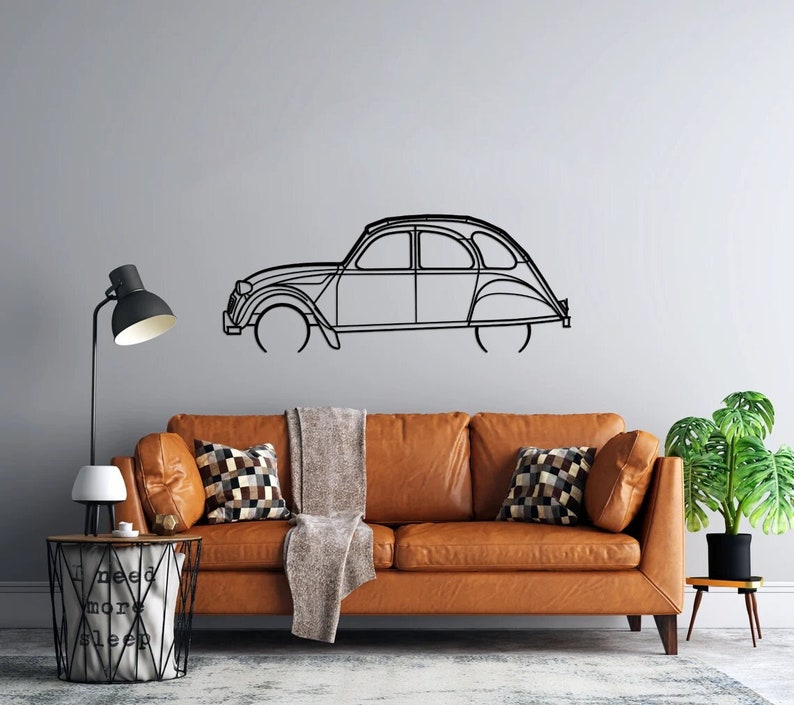 2CV 1966 Detailed Silhouette Metal Wall Art, Metal Car Wall Art, Car ...