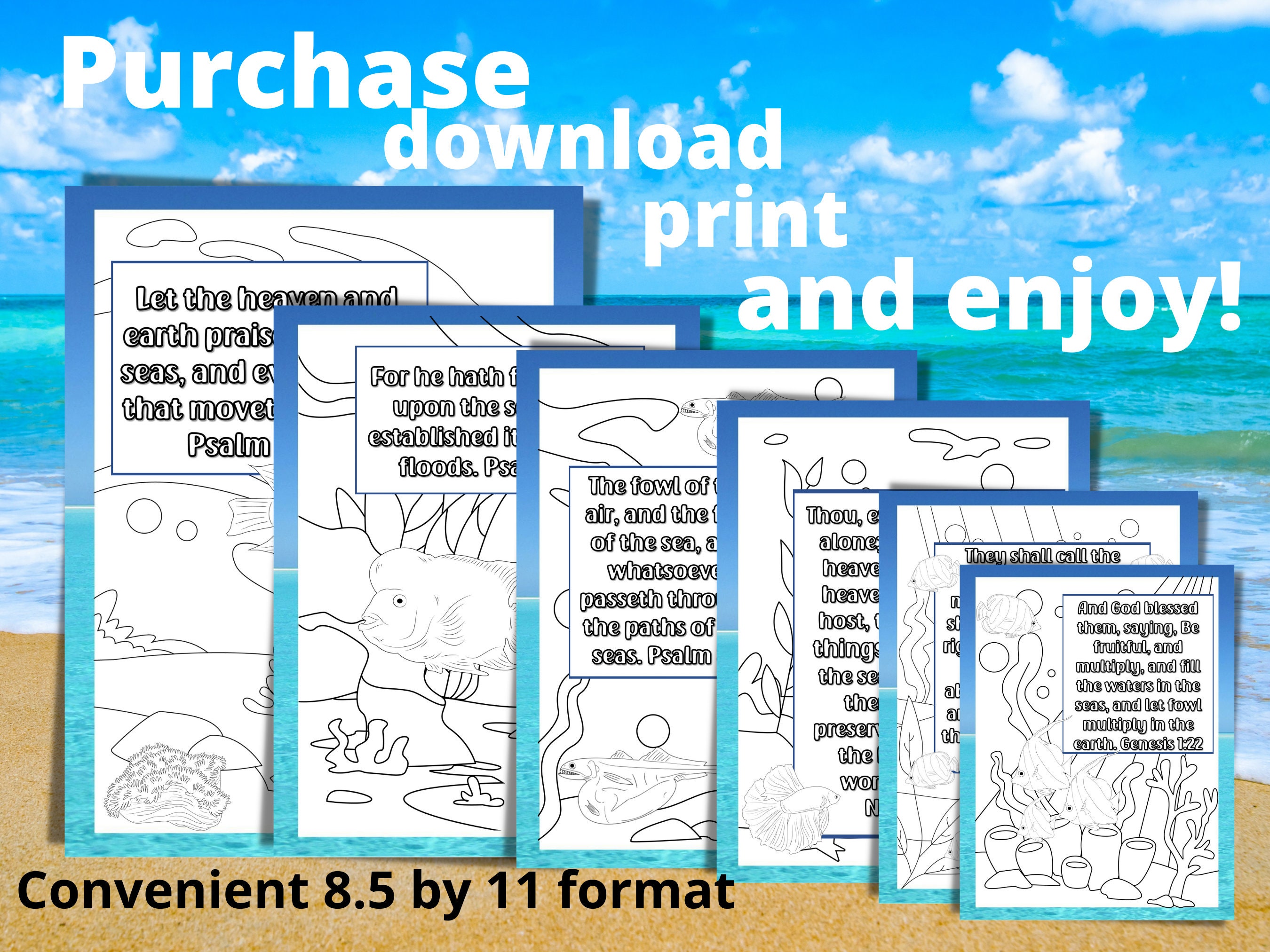 25 Sea Themed Bible Verse Printable Scripture Coloring Pages and 5 ...
