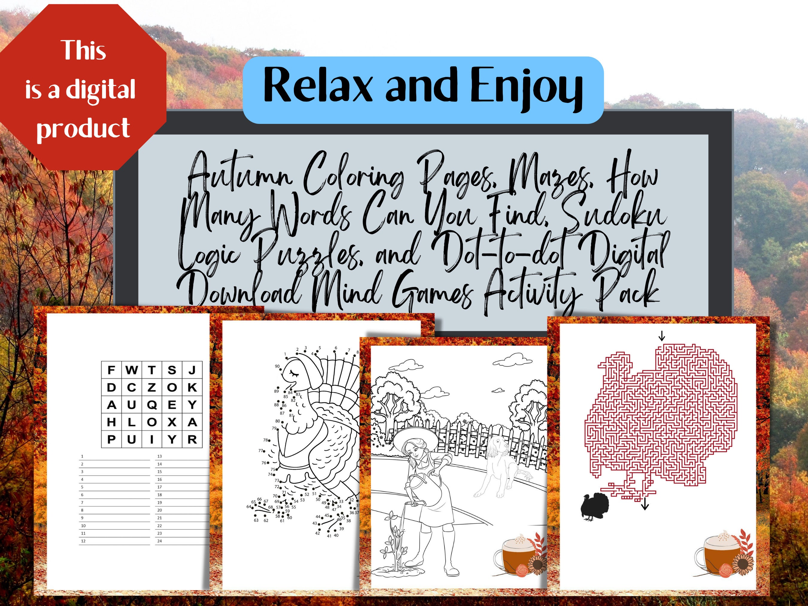 Autumn Coloring Pages, Mazes, How Many Words Can You Find, Sudoku Logic ...