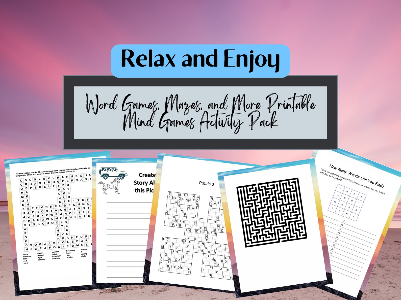 Word Games, Mazes, and More Printable Mind Games Activity Pack, Sudoku ...