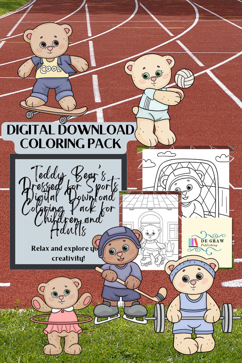 Teddy Bears in Sports Printable Coloring Pack for Kids and Adults ...
