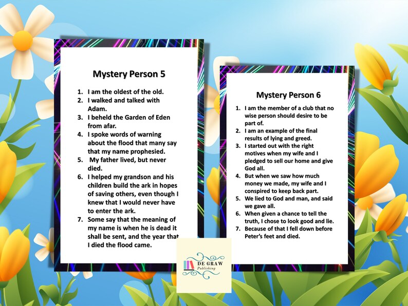 Who Am I Bible Learning Game With 20 Bonus Bible Quiz Questions ...