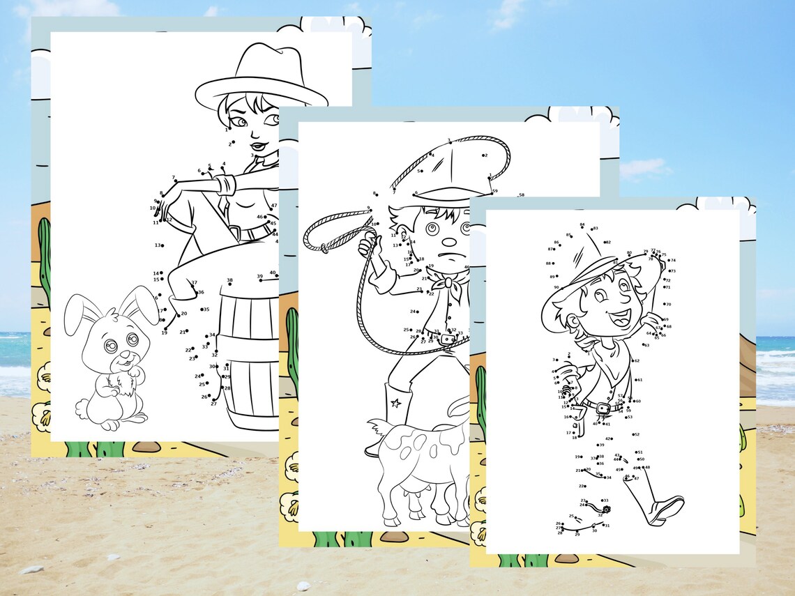 Western Coloring Pages and Dot to Dot Digital Download Pack, Cowboys ...