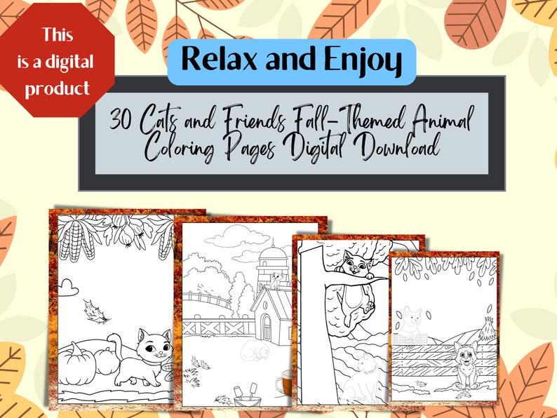 30 Cats and Friends Fall-themed Animal Coloring Pages Digital Download ...
