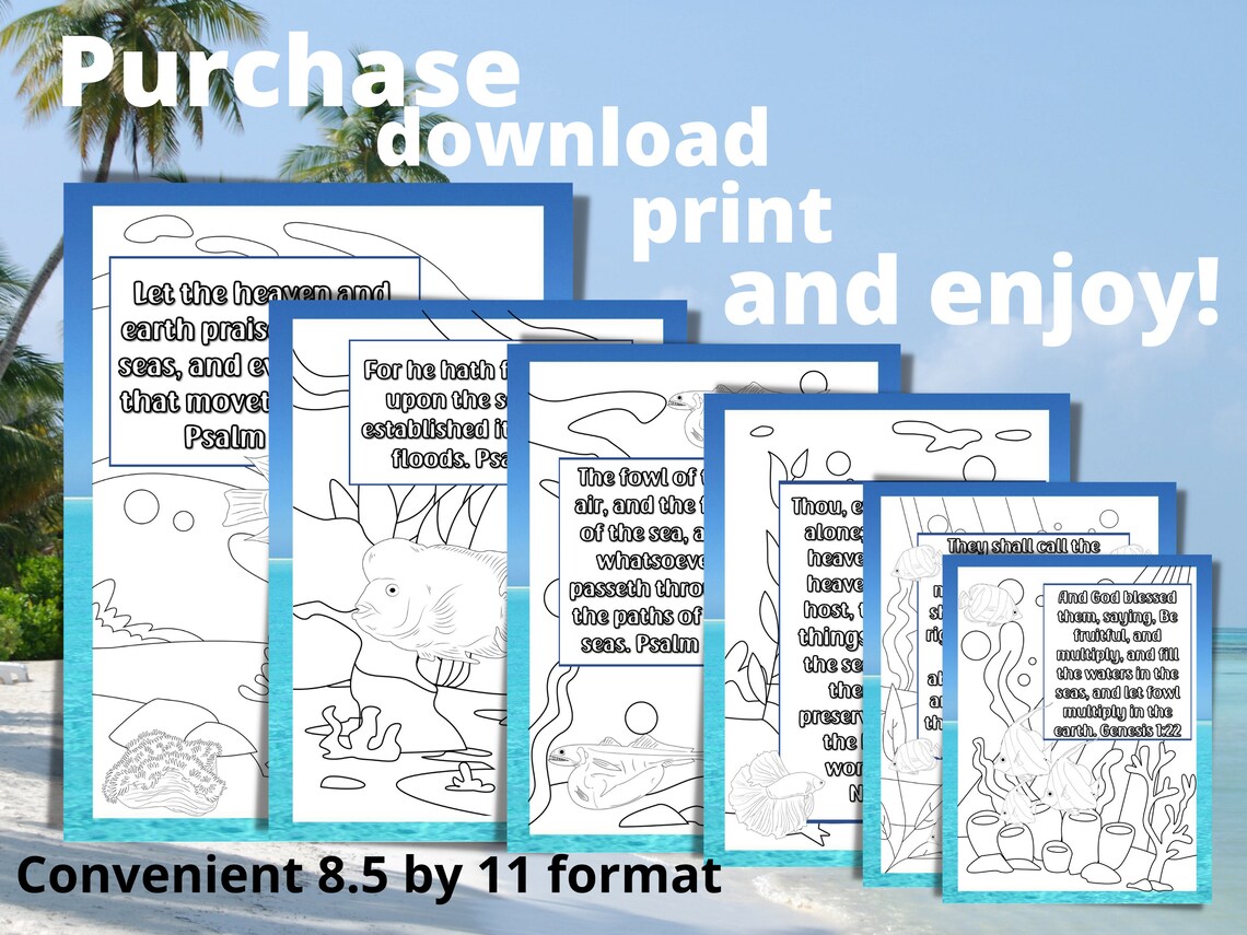 25 Sea Themed Bible Verse Printable Scripture Coloring Pages - Etsy