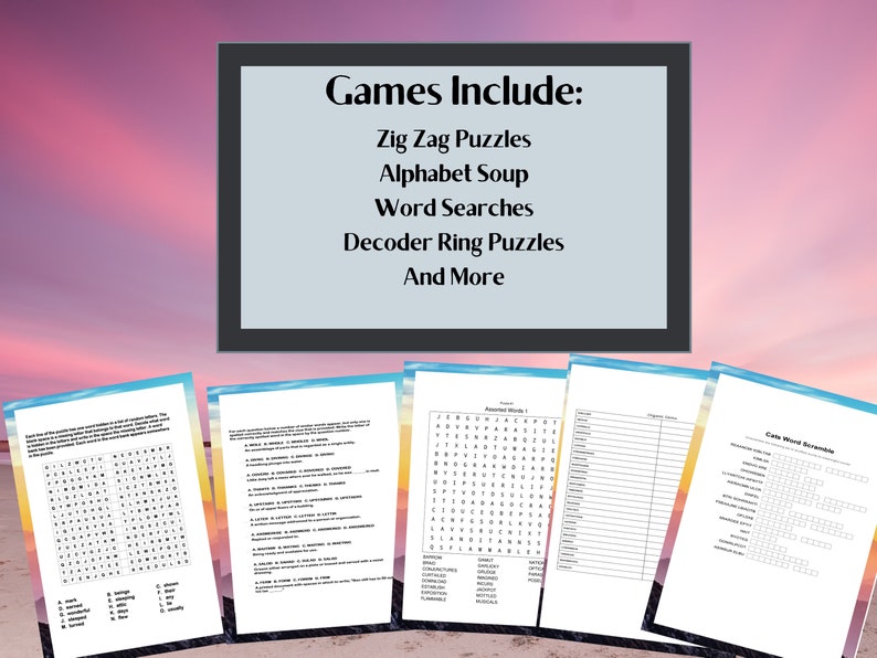 Fun Word Games Digital Download Activity Pack, Word Search Puzzles ...