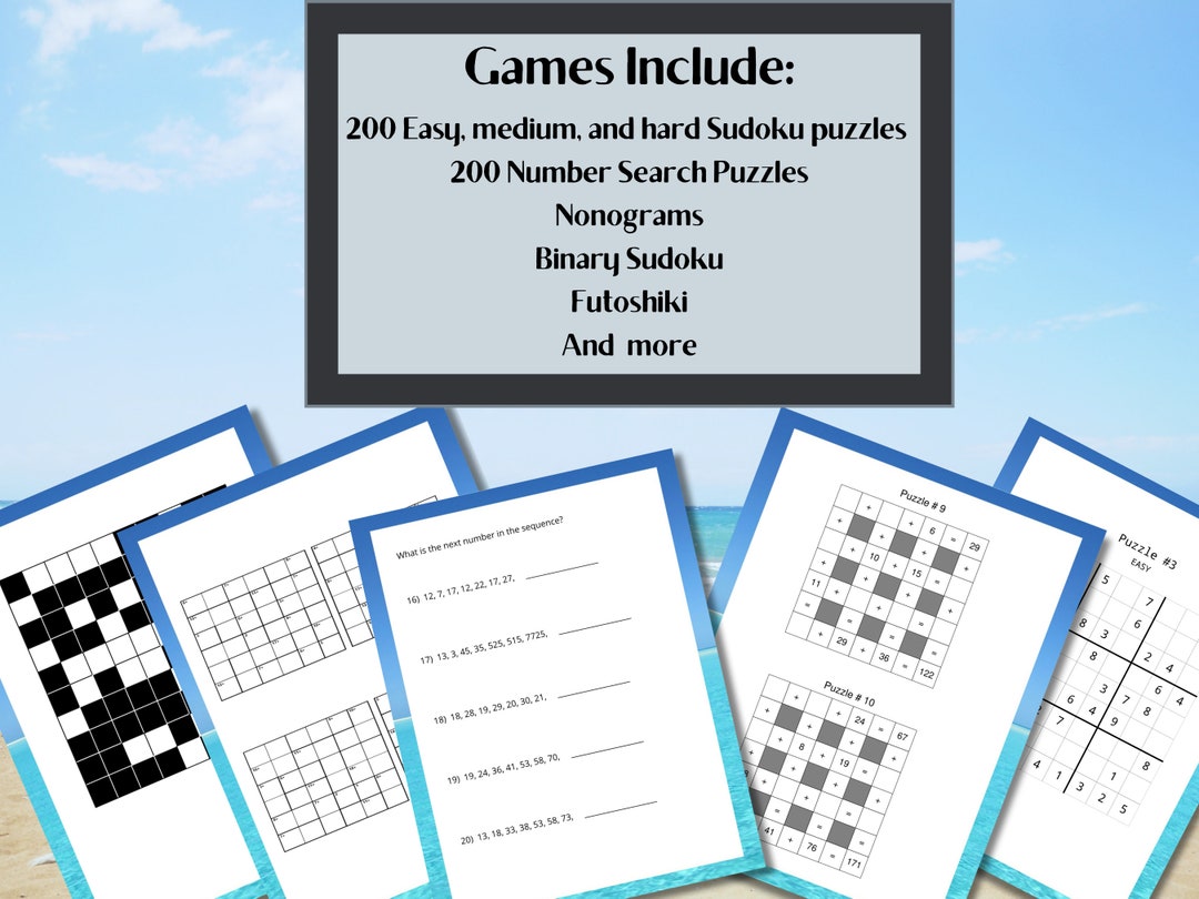 Number Fun Logic Puzzles and Brain Games Digital Download Activity Pack, Sudoku, Number Searches ...