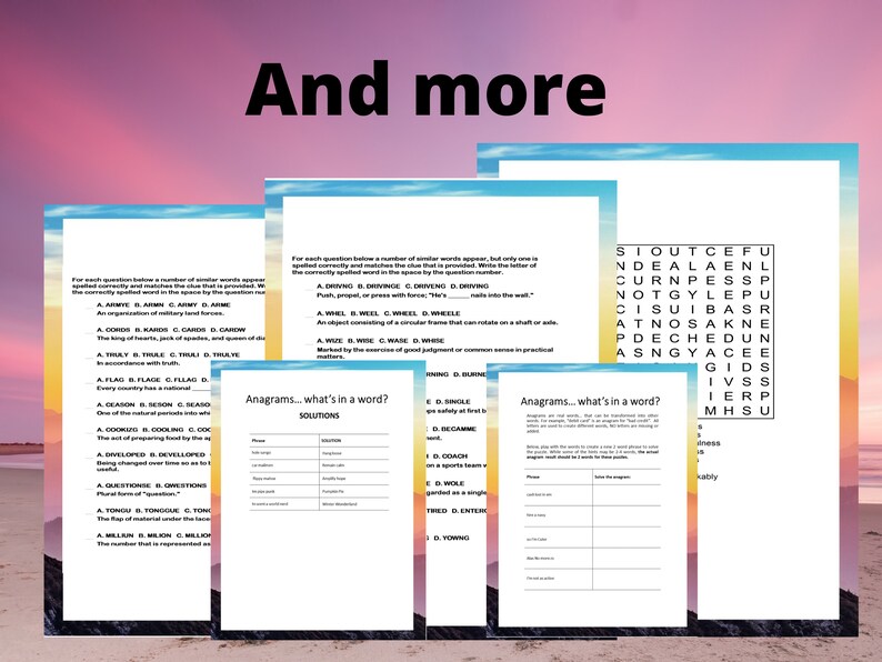Fun Word Games Digital Download Activity Pack, Word Search Puzzles, Decoderring, Word Scrambles ...