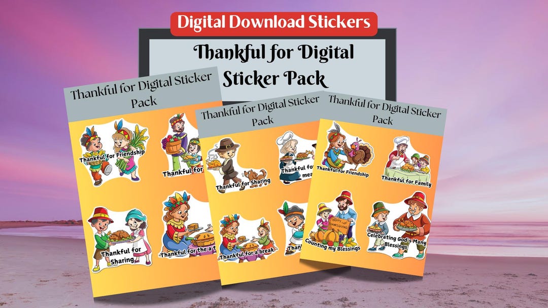 Thankful for Digital Sticker Pack, Thanksgiving Inspired Craft for Kids ...
