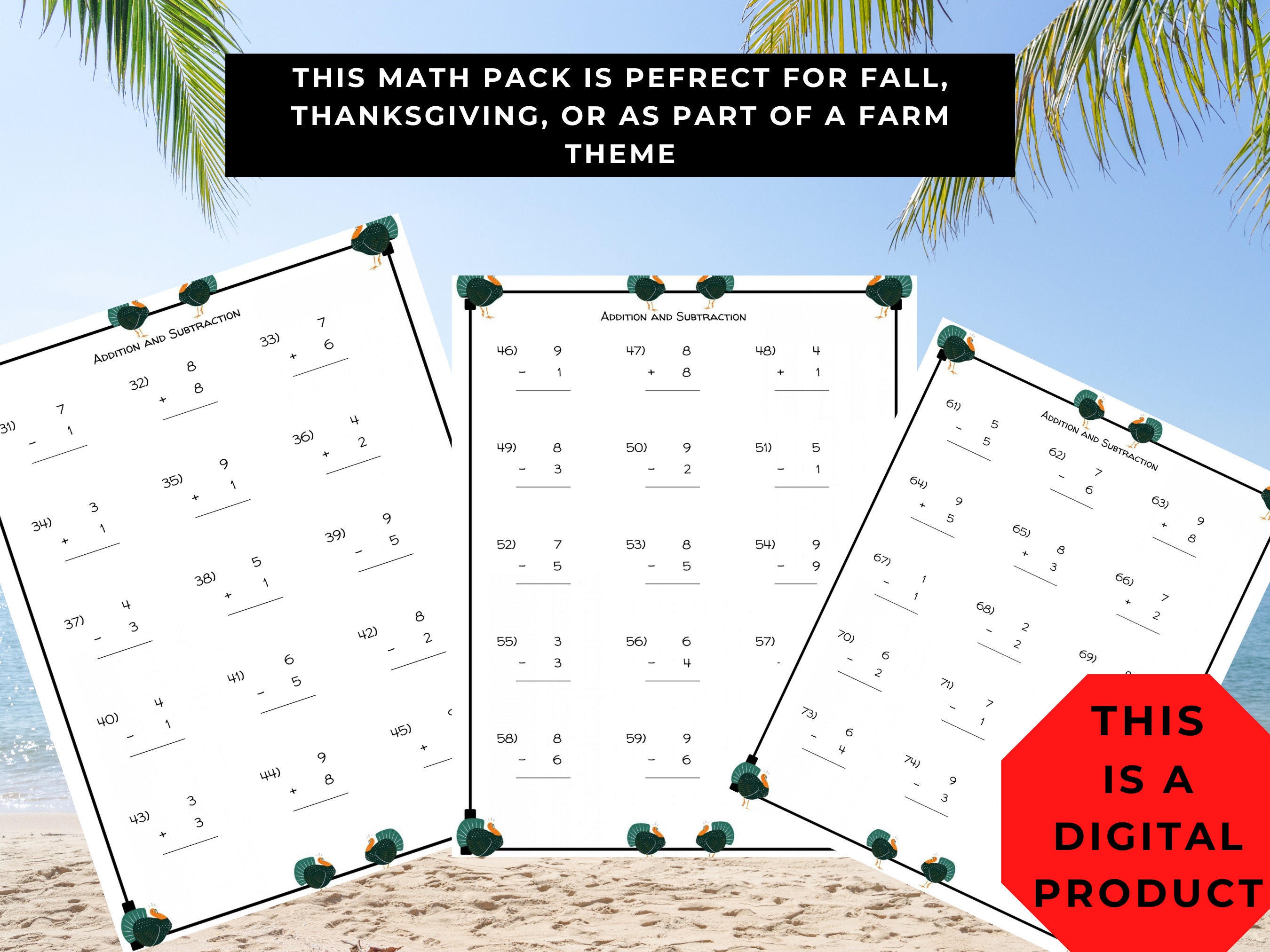 Addition and Subtraction Numbers 1-9 Fall, Thanksgiving, or Farm Themed ...