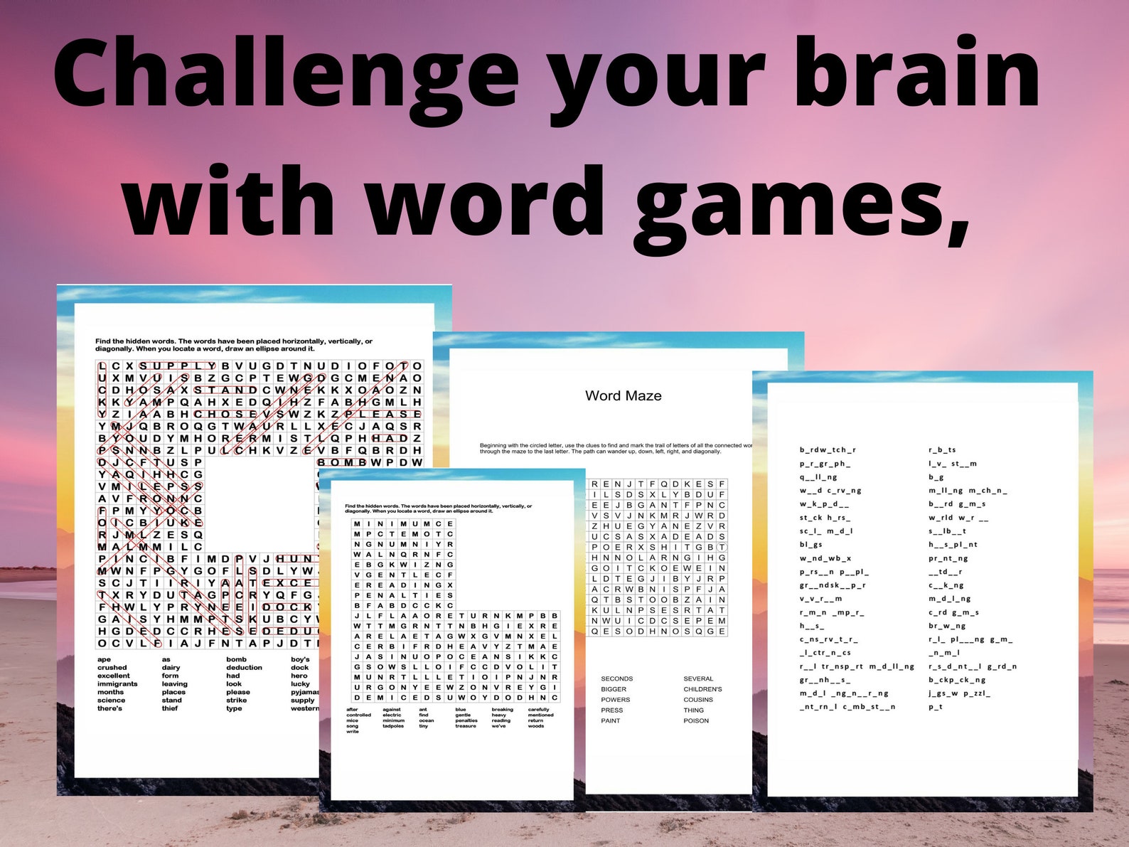 Word Games, Mazes, and More Printable Mind Games Activity Pack, Sudoku ...