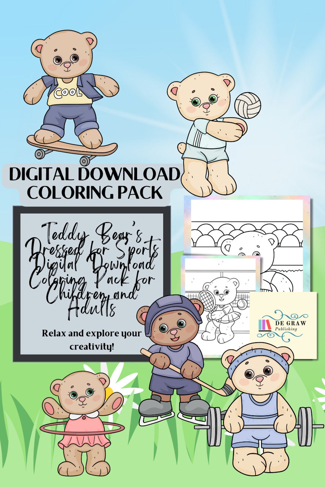 Teddy Bear’s Dressed for Sports Digital Download Coloring Pack for ...