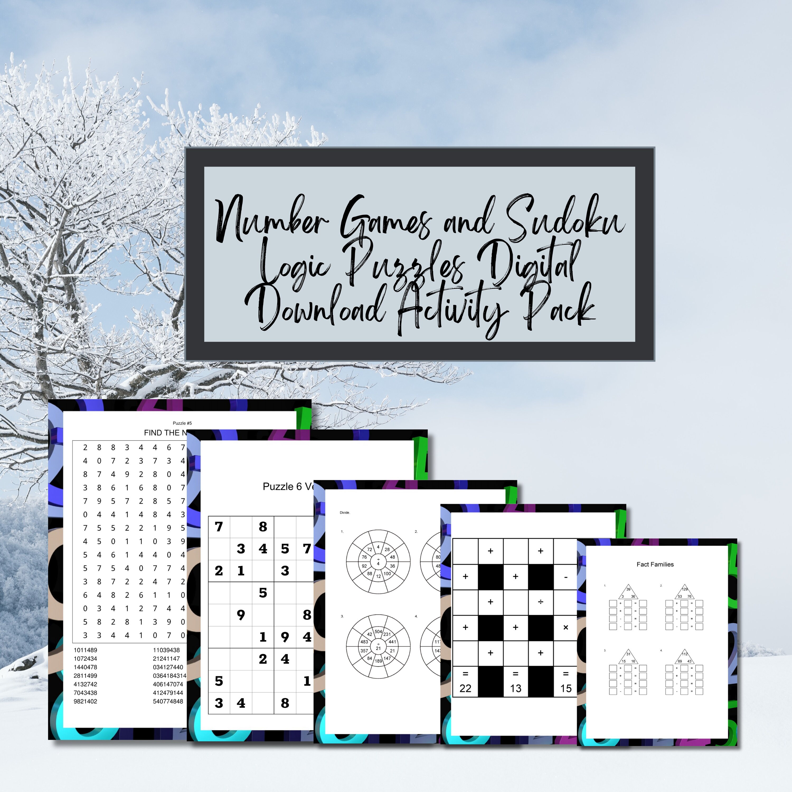 Number Games and Sudoku Logic Puzzles Digital Download Activity Pack ...