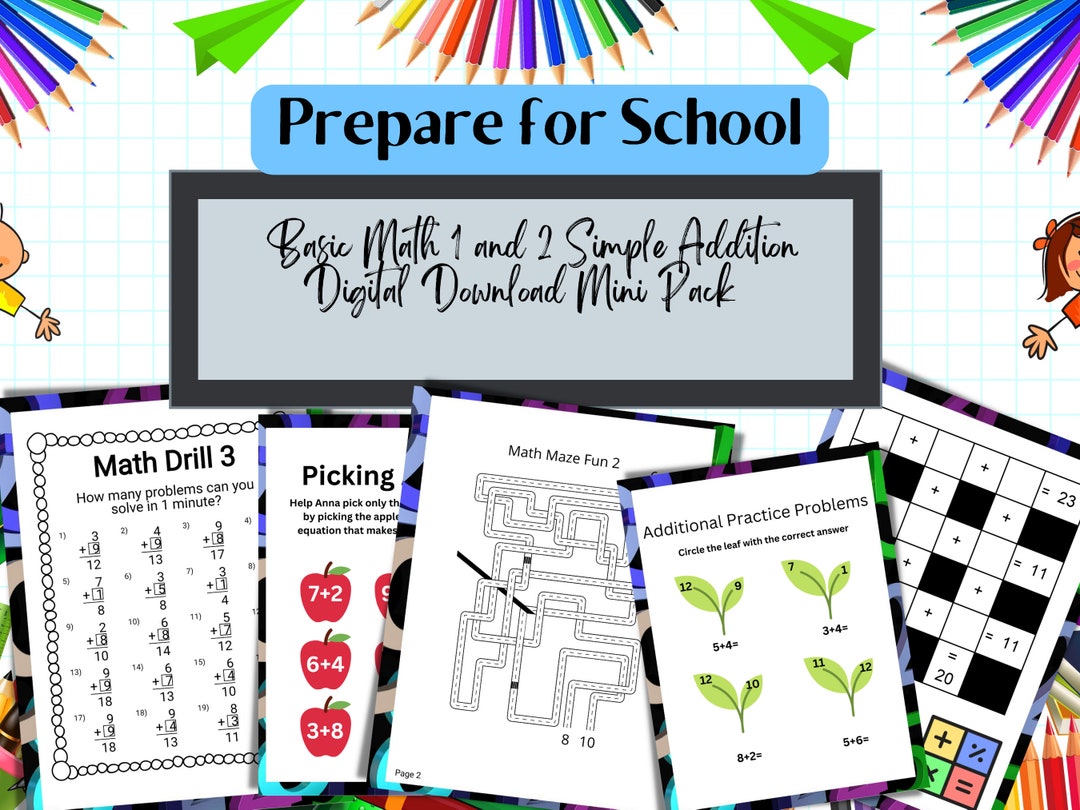 Basic Math 1 and 2 Simple Addition Digital Download Mini Pack, Home ...
