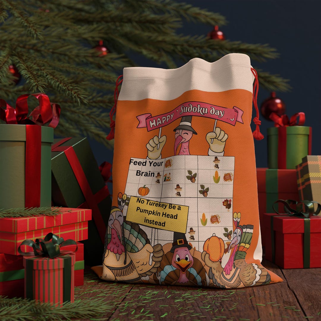 Turkeys for Sudoku Funny Thanksgiving Gift Bag, Autumn Themed Storage ...