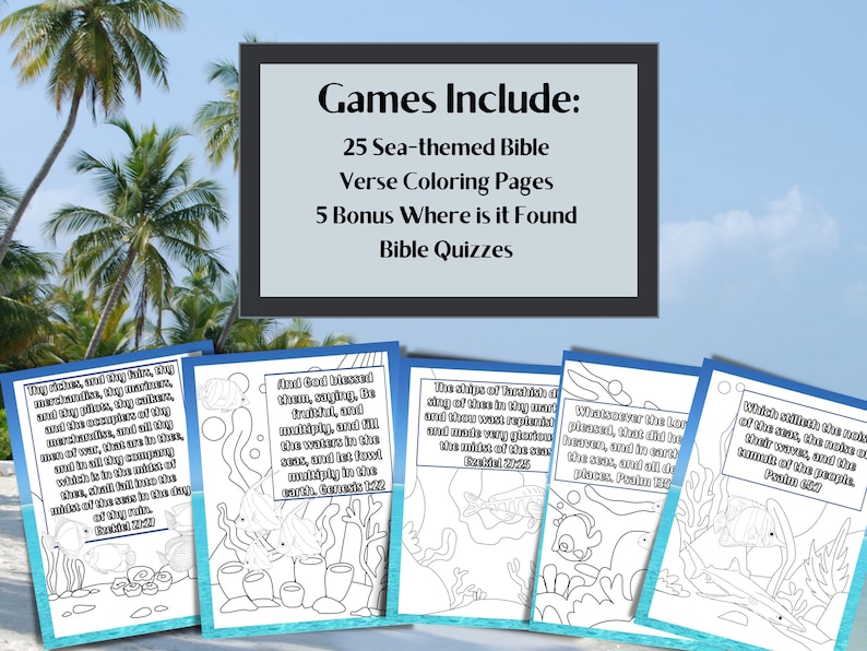 25 Sea Themed Bible Verse Printable Scripture Coloring Pages and 5 ...