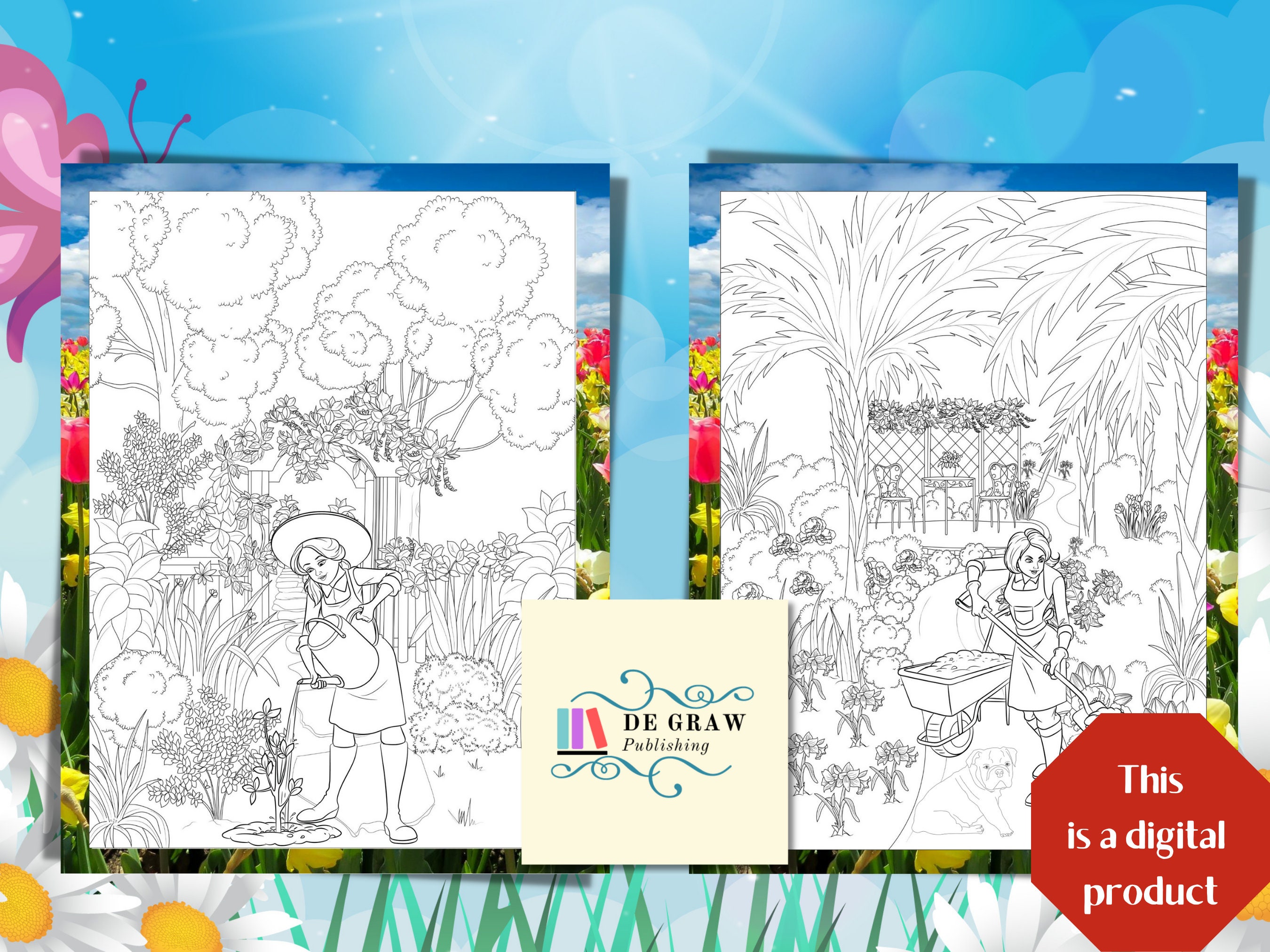 25 Relaxing in the Garden Digital Download Coloring Pages for Kids and ...