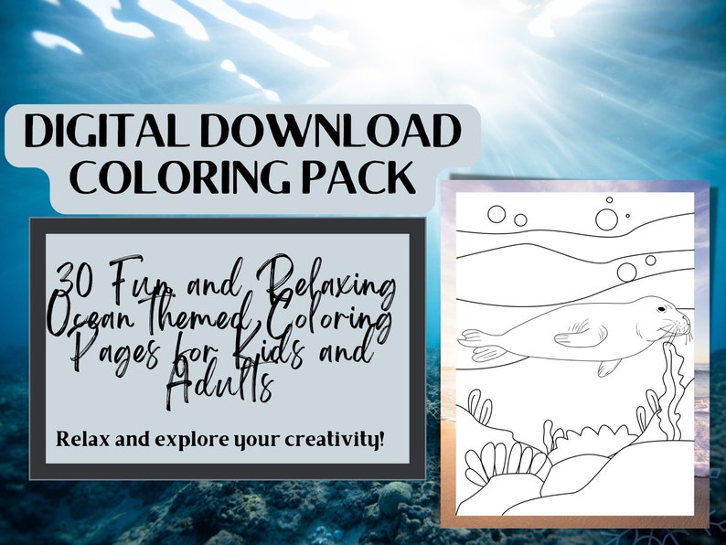 30 Fun and Relaxing Ocean Themed Coloring Pages for Kids and Adults - Etsy