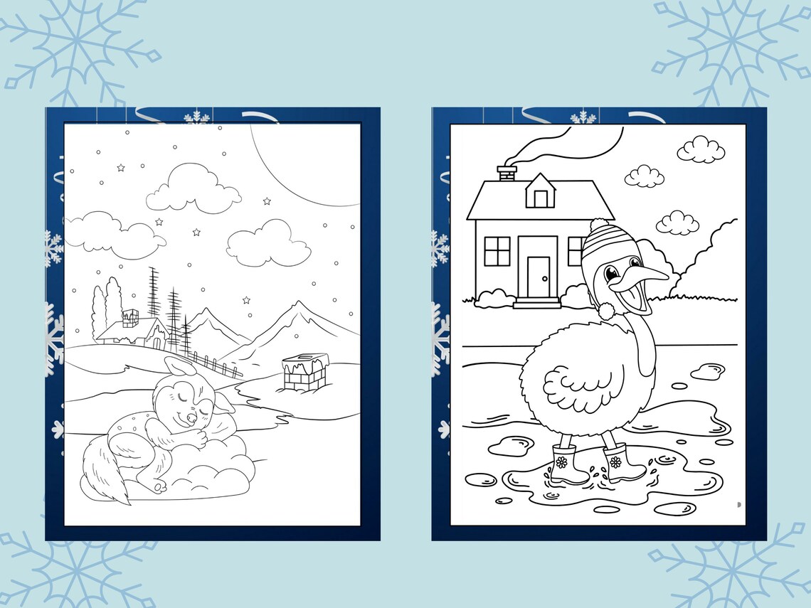 10 Fun and Relaxing Wintertime Fun Digital Coloring Pages for - Etsy