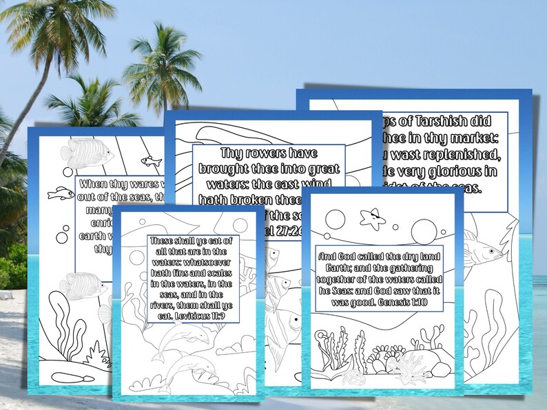 25 Sea Themed Bible Verse Printable Scripture Coloring Pages and 5 ...