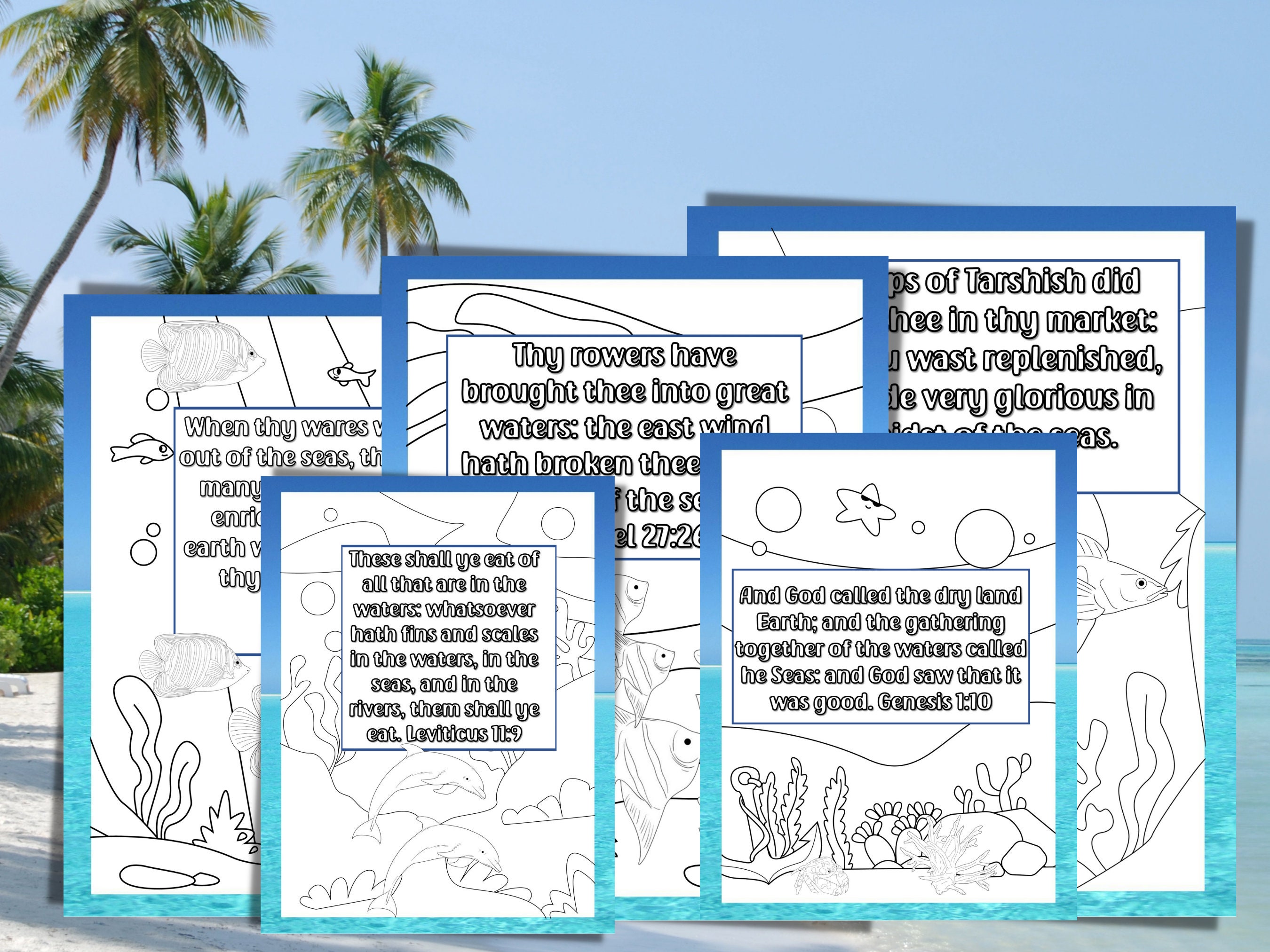25 Sea Themed Bible Verse Printable Scripture Coloring Pages and 5 ...