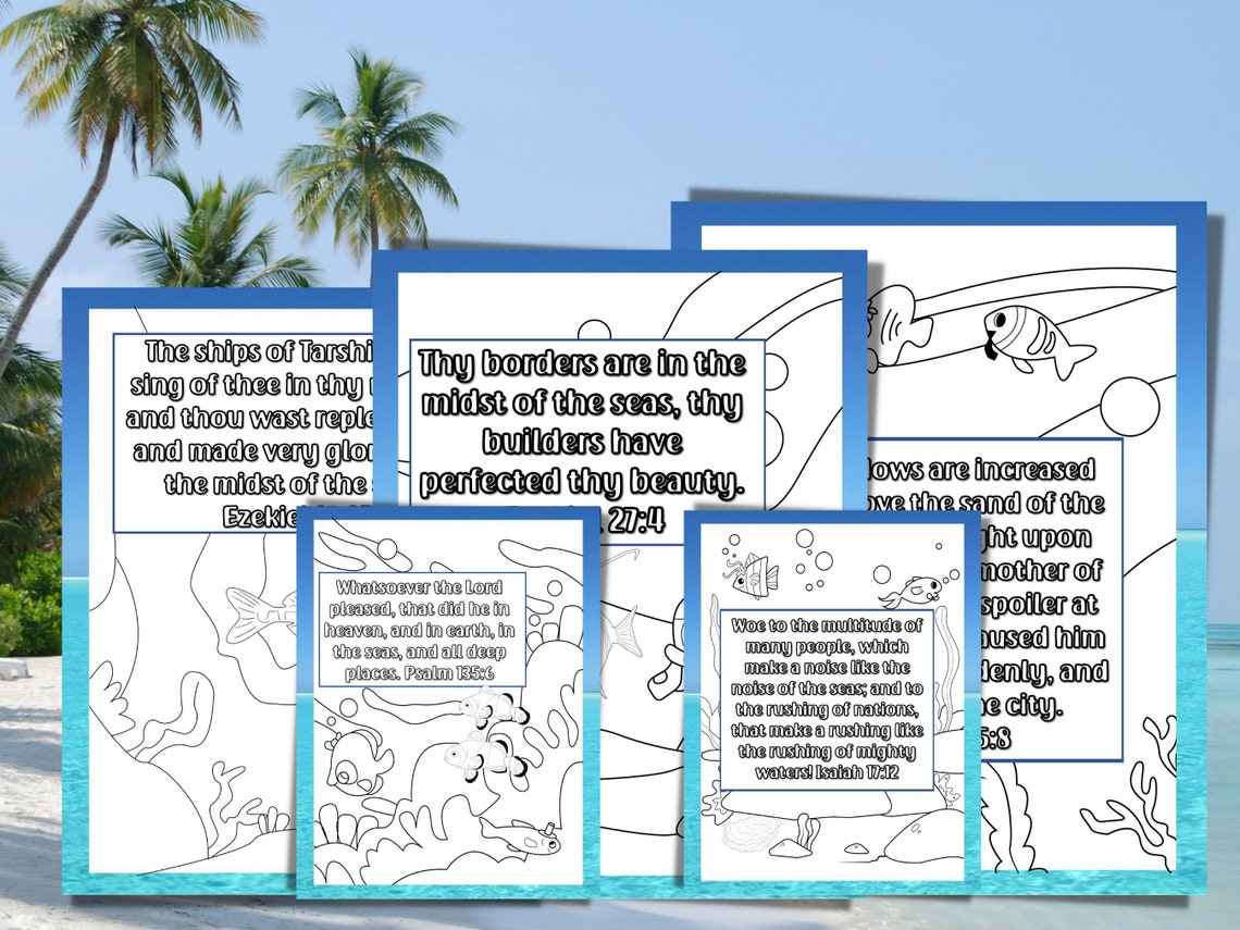 25 Sea Themed Bible Verse Printable Scripture Coloring Pages and 5 ...