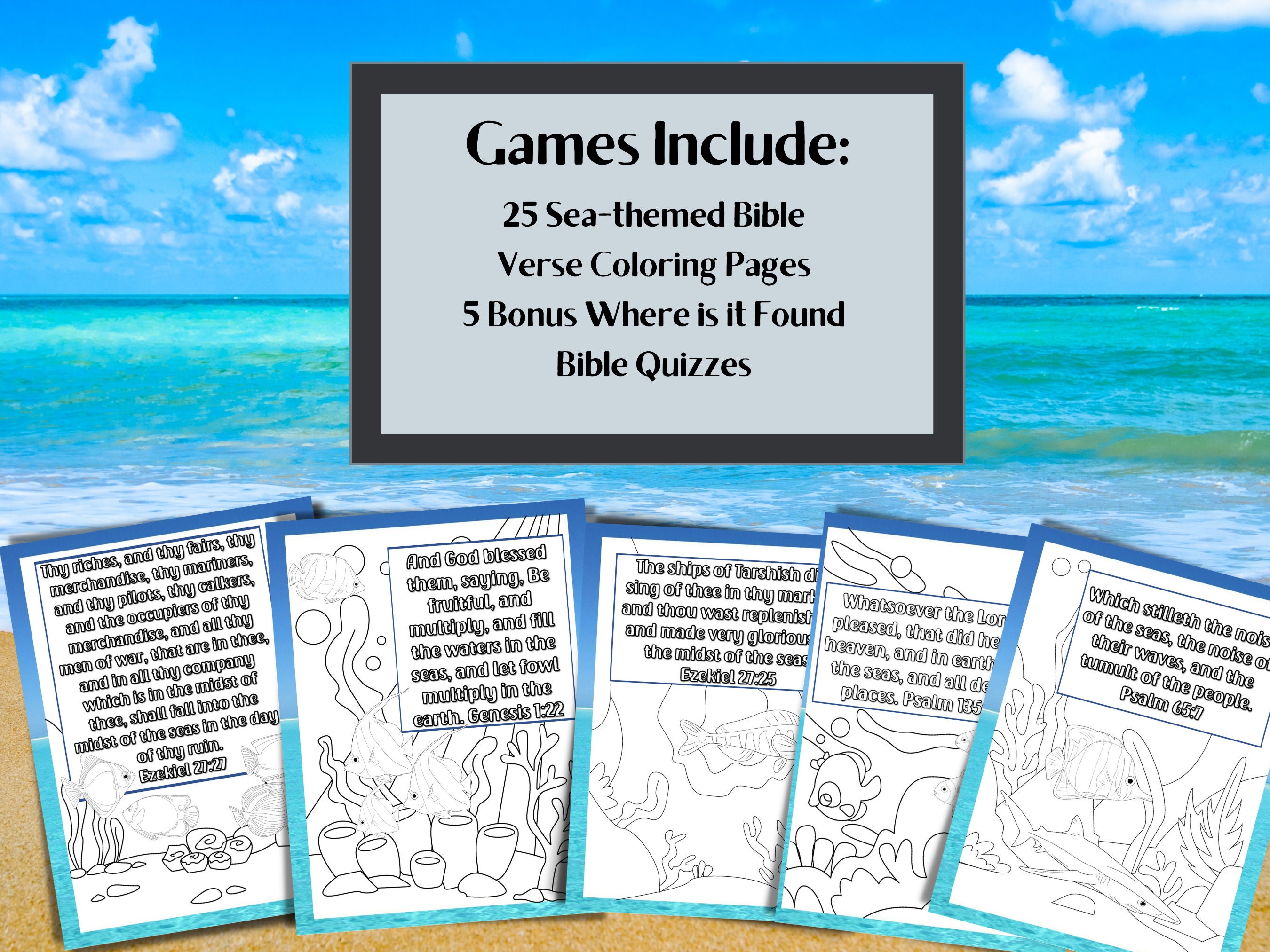 25 Sea Themed Bible Verse Printable Scripture Coloring Pages and 5 ...