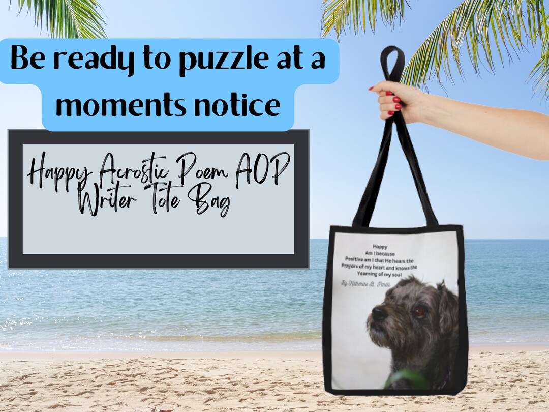 Happy Acrostic Poem AOP Writer Tote Bag Cute Schnauzer or Snorkie Dog ...