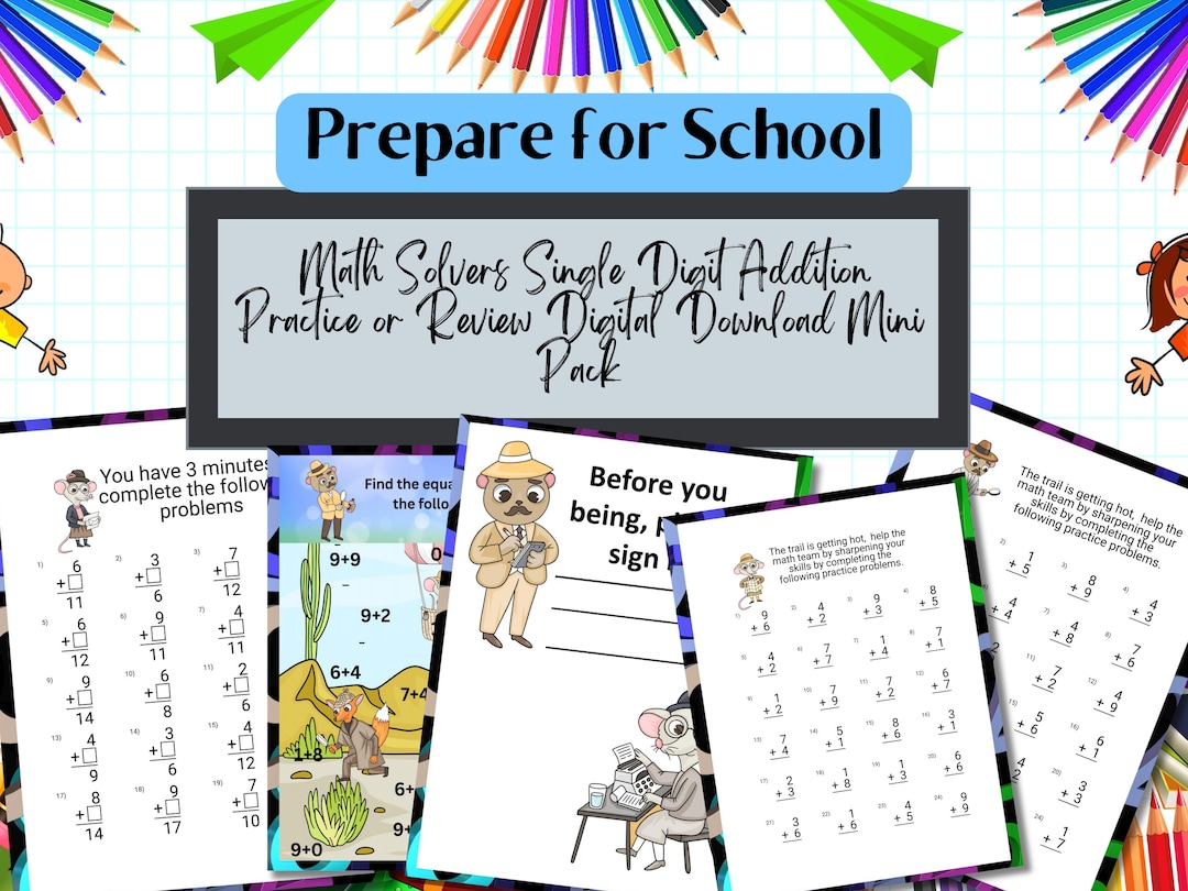 Math Solvers Single Digit Addition Practice or Review Digital Download ...