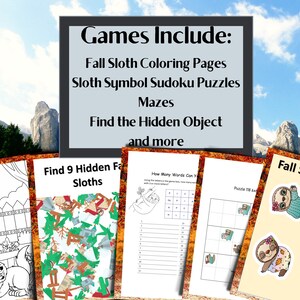Cute Fall Sloth Coloring Pages, Stickers, Mazes, Sudoku Logic Puzzles ...