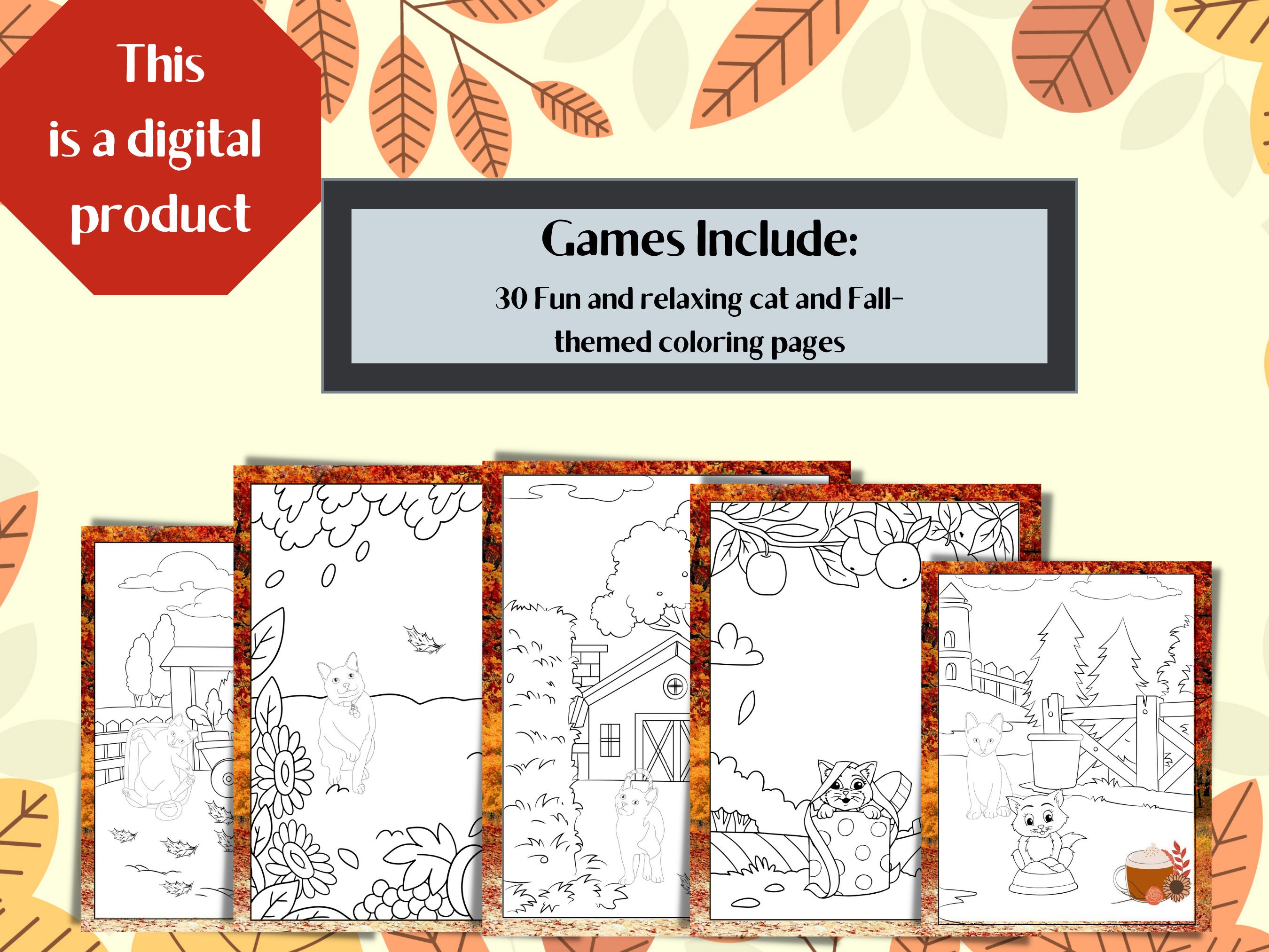 30 Cats and Friends Fall-themed Animal Coloring Pages Digital Download ...