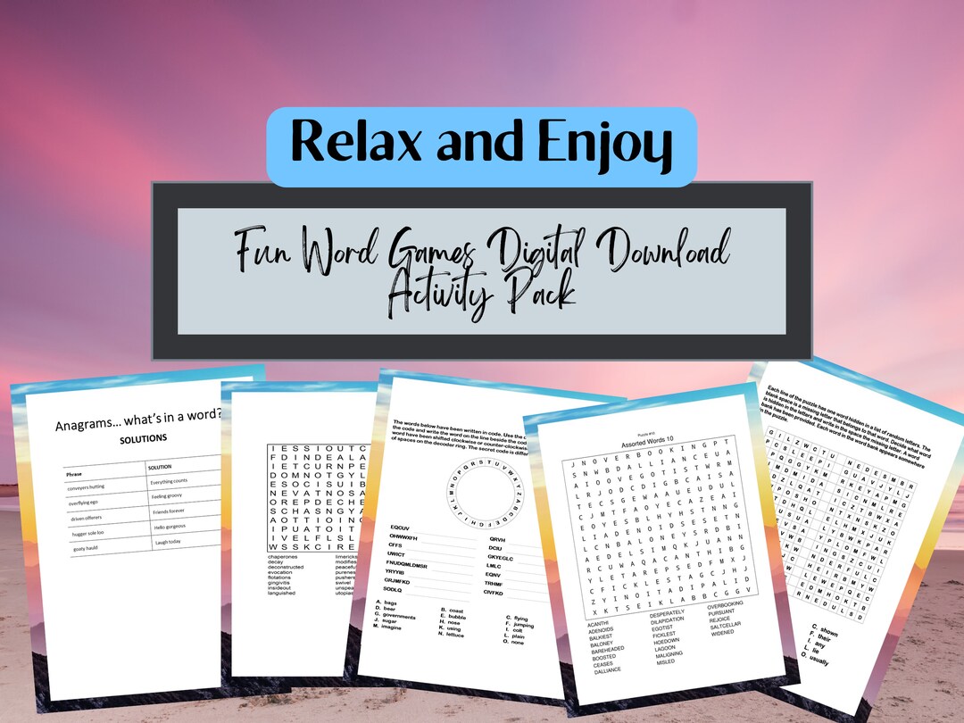 Fun Word Games Digital Download Activity Pack, Word Search Puzzles ...