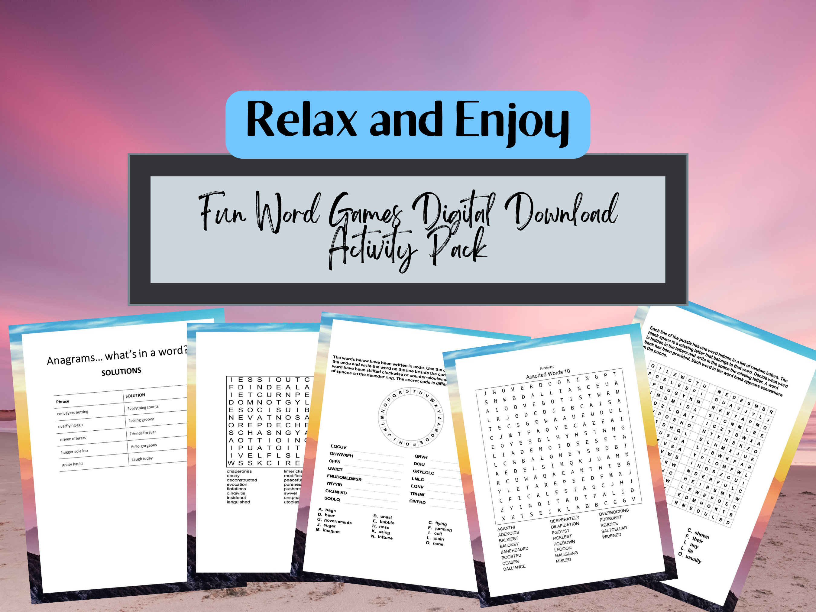 Fun Word Games Digital Download Activity Pack, Word Search Puzzles ...