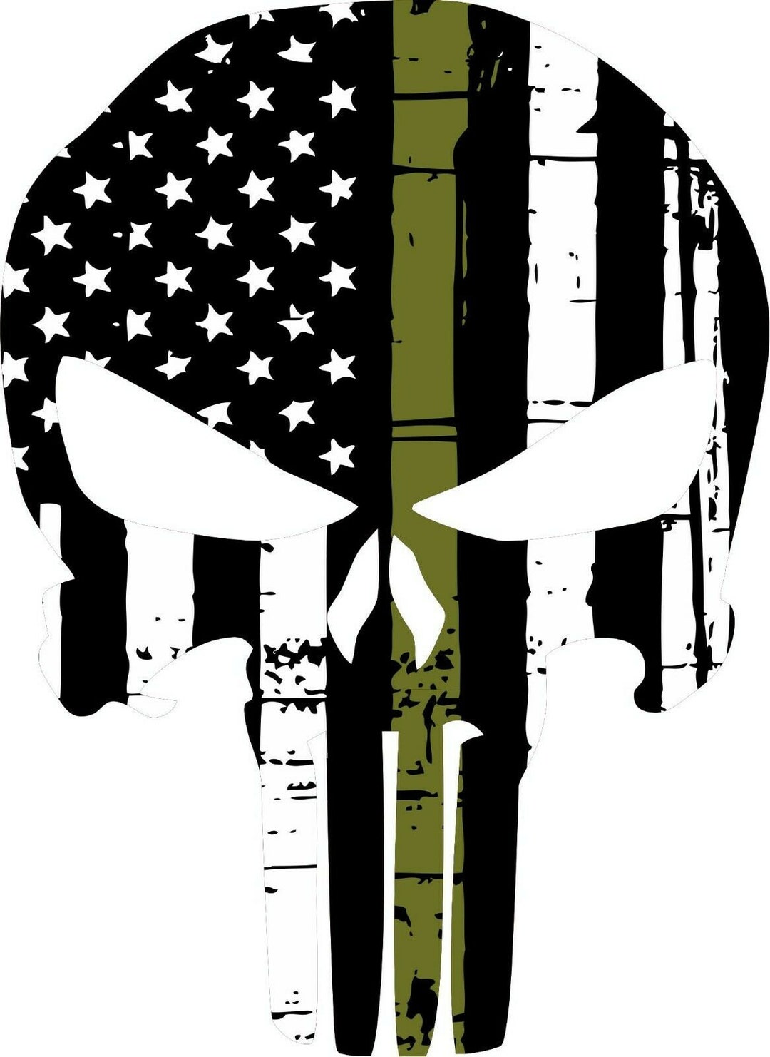 Punisher Window Decal Sticker Punisher Skull American Flag Olive Drab ...