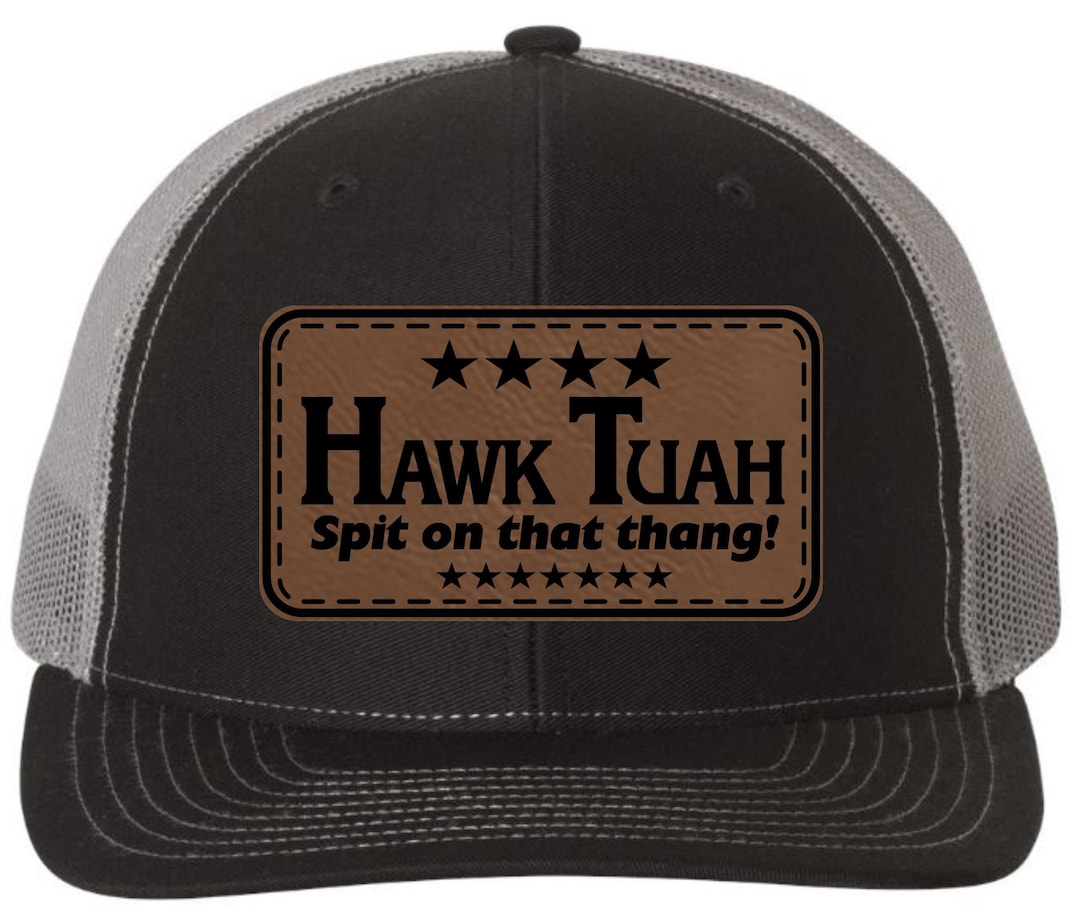 Hawk Tuah Spit on That Thang Viral LONG Brown Leather Patch Hat ...