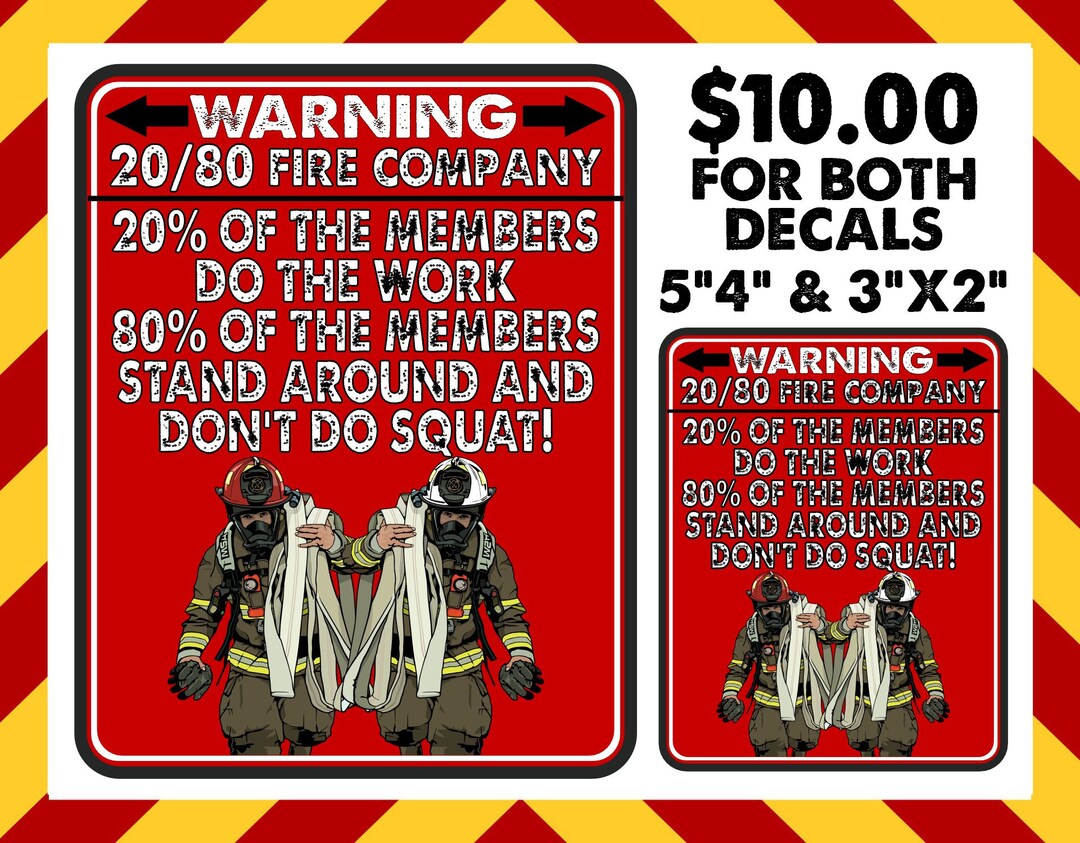 Firefighter Decals Stickers 20/80 Fire Company Set of 2 Decals 5x3 and ...