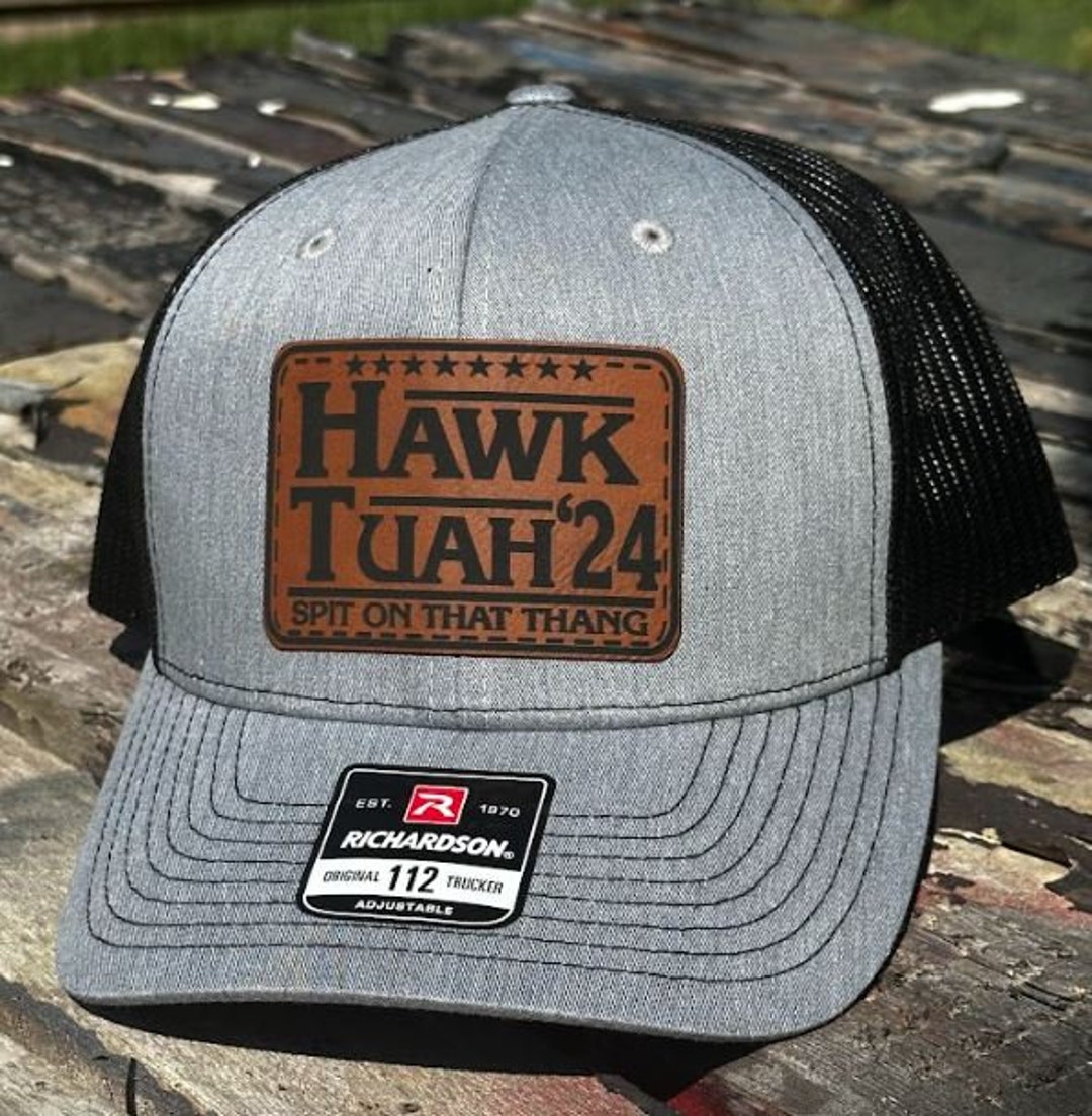 Hawk Tuah Spit on That Thang Viral Brown Leather Patch Hat Richardson ...