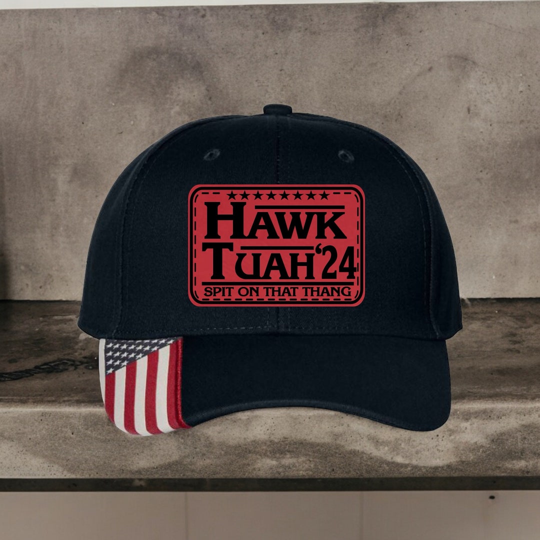 Hawk Tuah Spit on That Thang Viral RED Leather Patch Hat USA300 BLACK ...